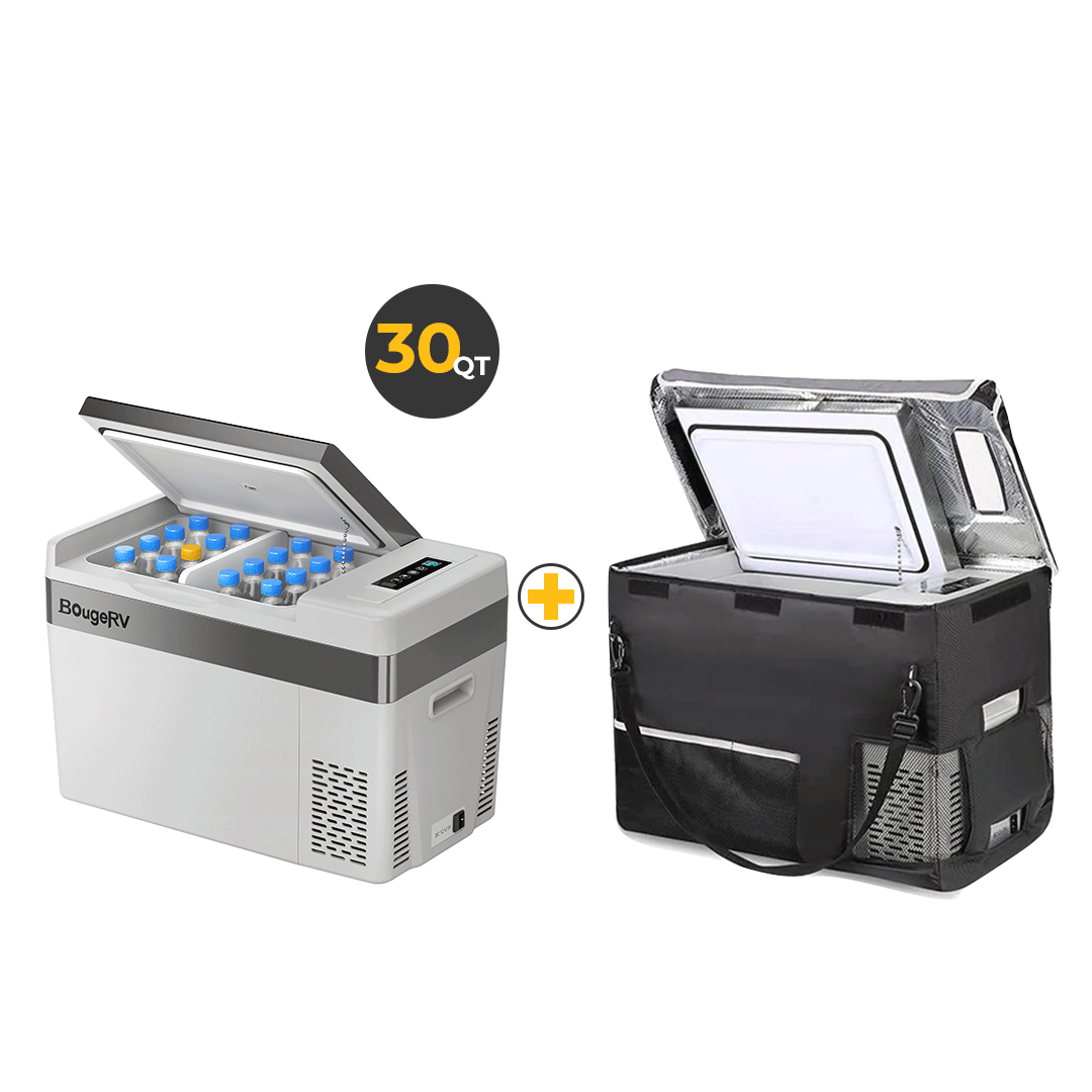 12V 30 Quart (28L) Portable Fridge and 30 Quart Insulated Protective ...