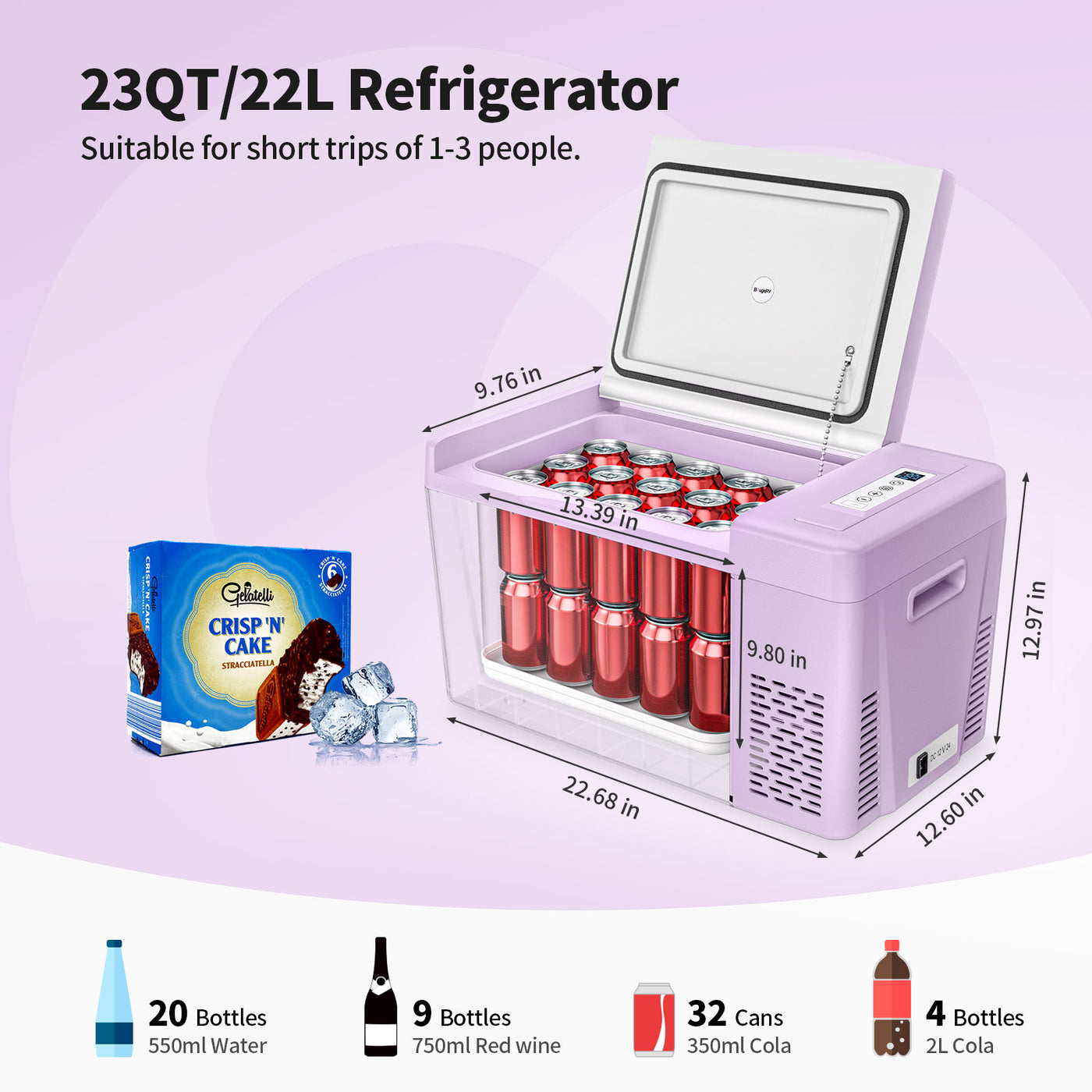 BougeRV 12V 23 Quart Colorful Purple Portable Fridge